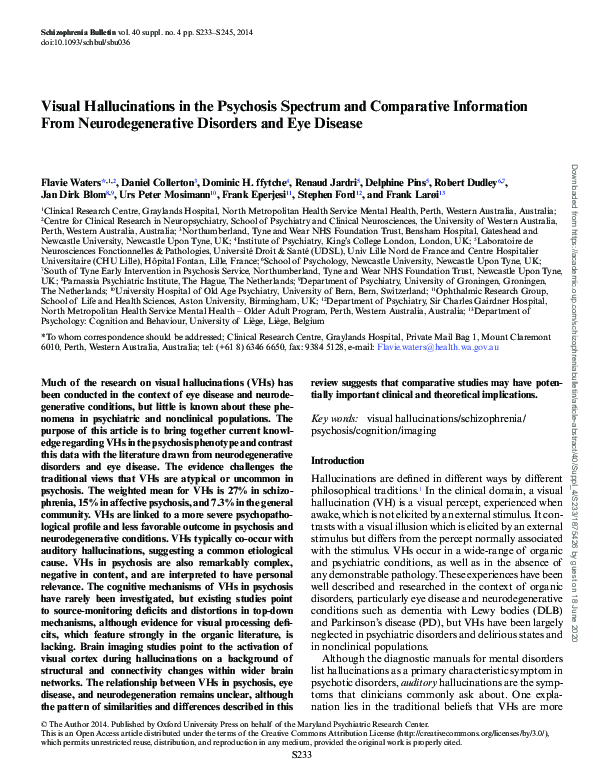(PDF) Visual hallucinations in the psychosis spectrum and comparative ...