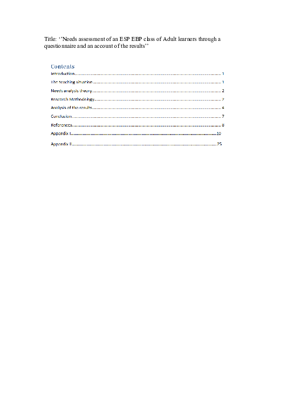 (PDF) ''Needs assessment of an ESP EBP class of Adult learners through ...