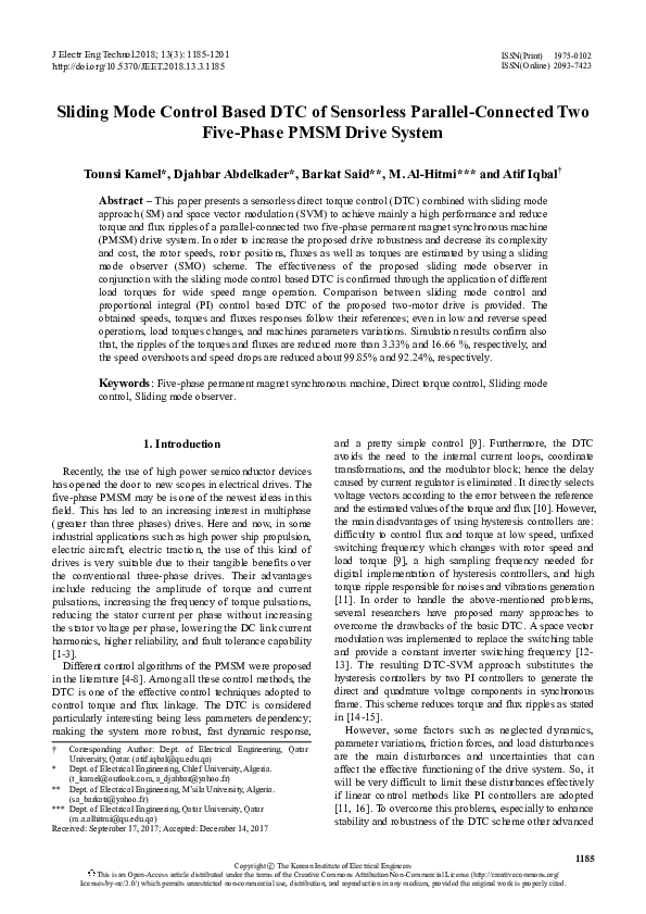 (PDF) Sliding mode control based dtc of sensorless parallel-connected two five-phase pmsm drive ...