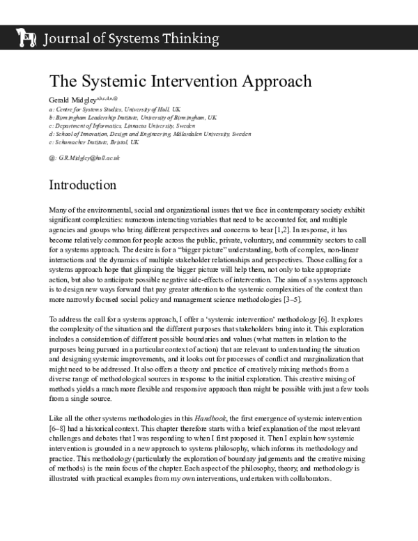 (PDF) The Systemic Intervention Approach