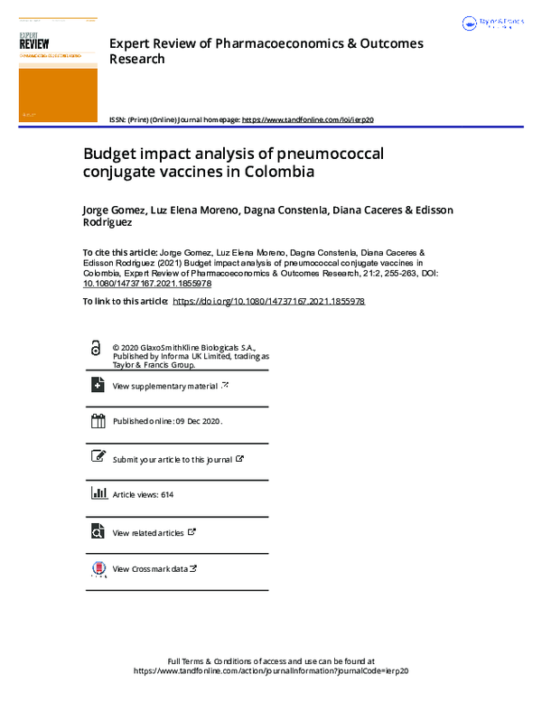 (PDF) Budget impact analysis of pneumococcal conjugate vaccines in Colombia