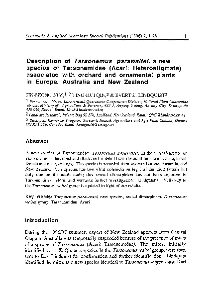 (PDF) Description of Tarsonemus parawaitei , a new species of ...