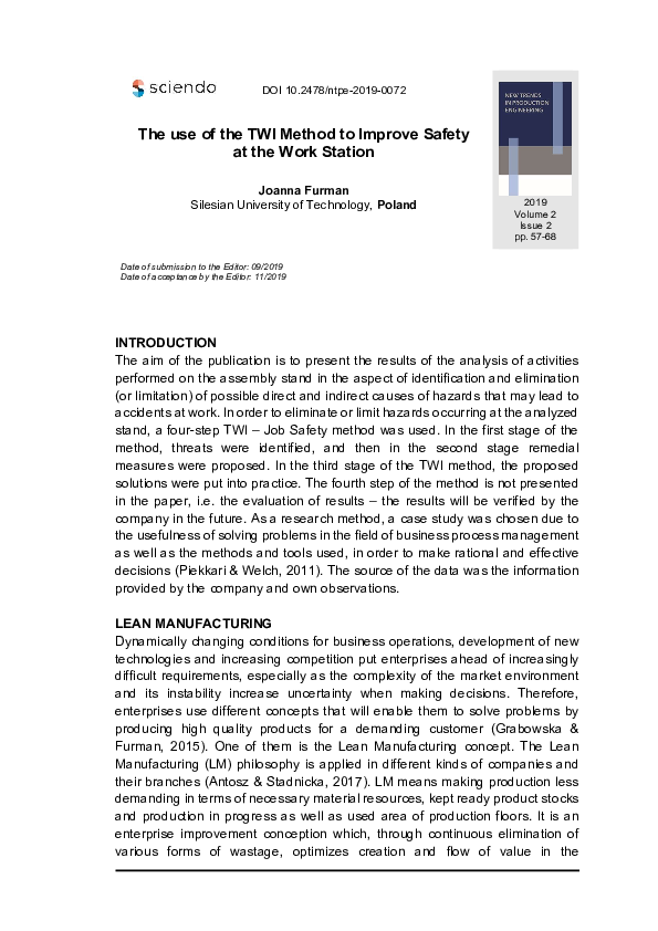 (PDF) The use of the TWI Method to Improve Safety at the Work Station