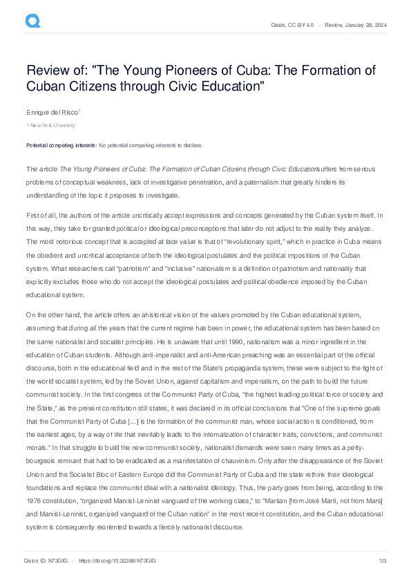 (PDF) Review of: "The Young Pioneers of Cuba: The Formation of Cuban ...