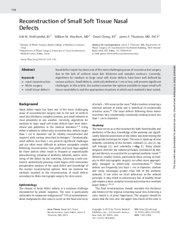 (PDF) Reconstruction of Small Soft Tissue Nasal Defects