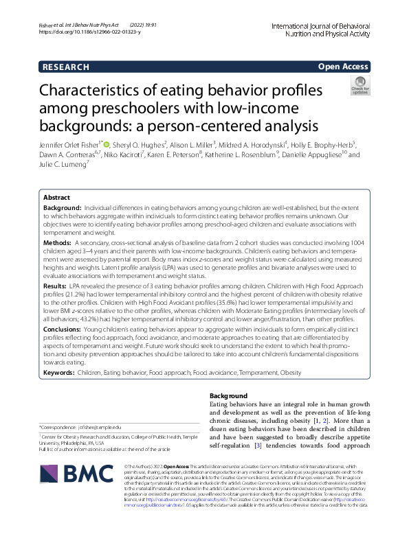 (PDF) Characteristics of eating behavior profiles among preschoolers ...