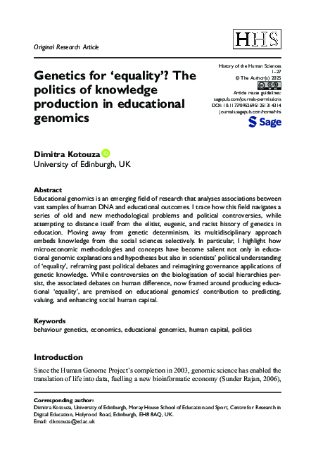(PDF) Genetics for 'equality'? The politics of knowledge production in ...