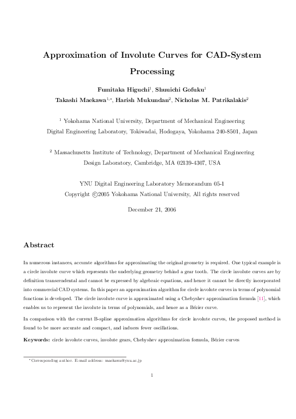(PDF) Approximation of involute curves for CAD-system processing