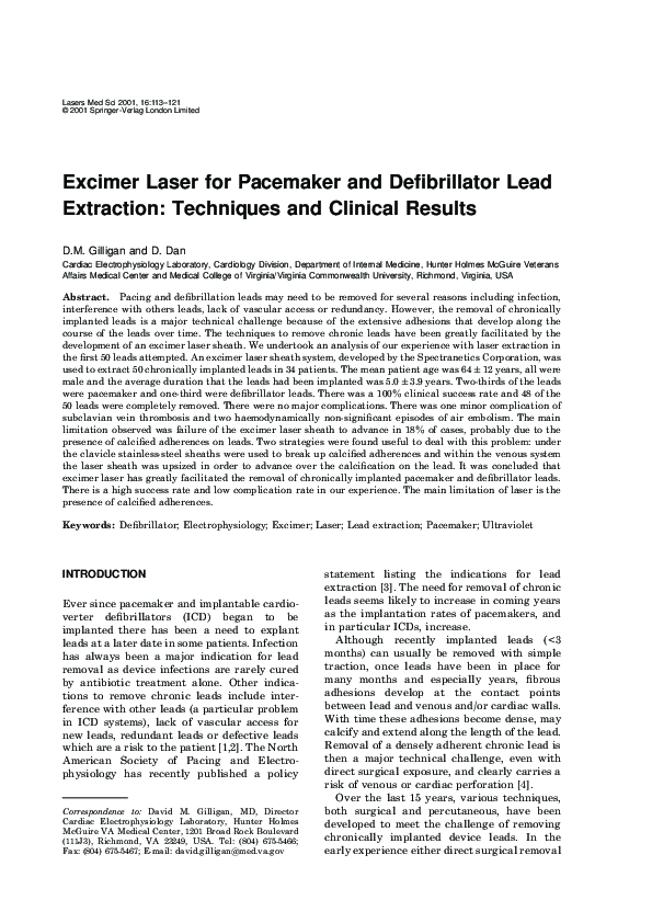 (PDF) Excimer Laser for Pacemaker and Defibrillator Lead Extraction ...