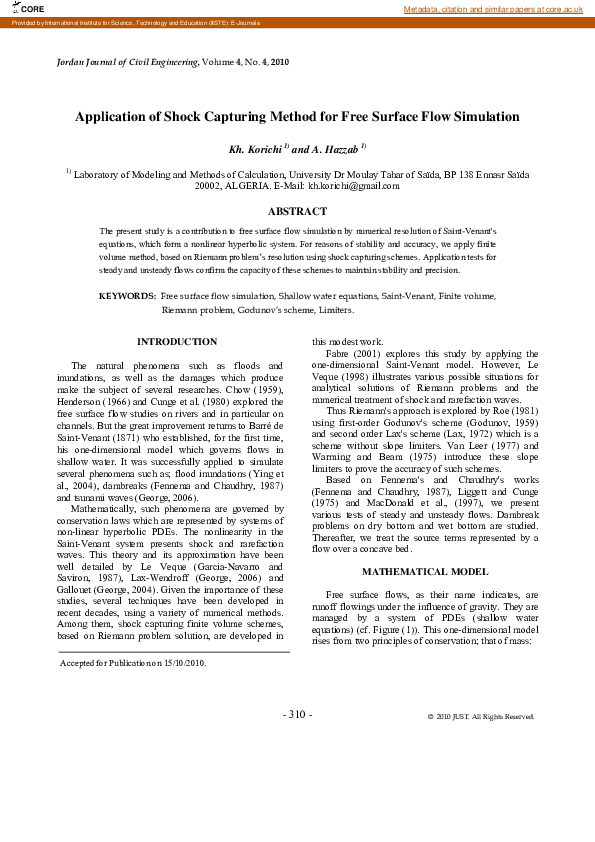 (PDF) Application of Shock Capturing Method for Free Surface Flow ...