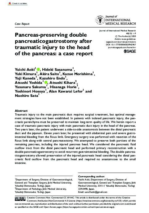 (PDF) Pancreas-preserving double pancreaticogastrostomy after traumatic ...