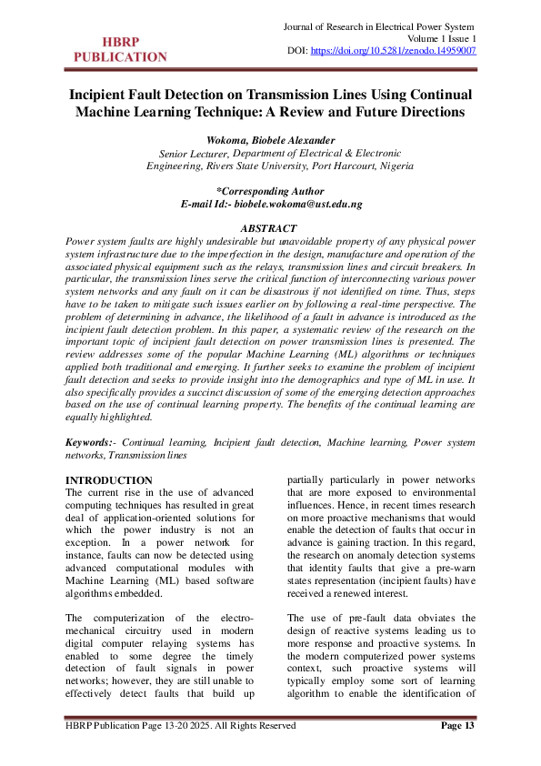 (PDF) Incipient Fault Detection on Transmission Lines Using Continual Machine Learning Technique ...