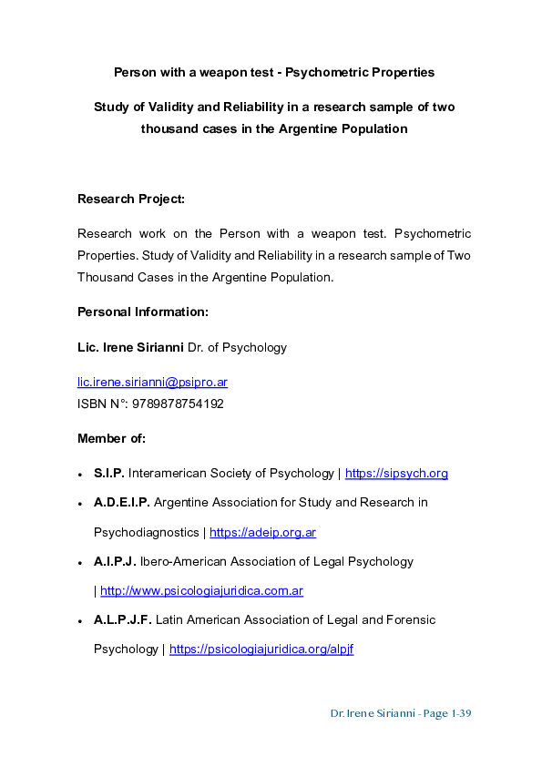 (PDF) Person with a weapon test -Psychometric Properties Study of ...