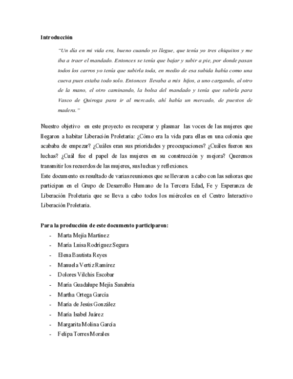 (PDF) Memorias de las mujeres habitantes de la colonia Liberación ...