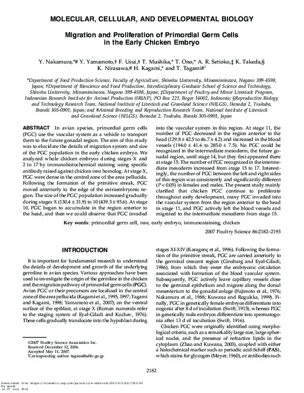 (PDF) Migration and Proliferation of Primordial Germ Cells in the Early ...