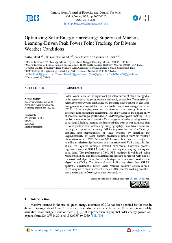 (PDF) Optimizing Solar Energy Harvesting: Supervised Machine Learning ...