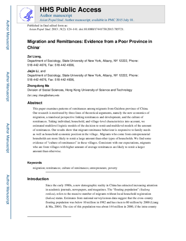 (PDF) Migration and Remittances