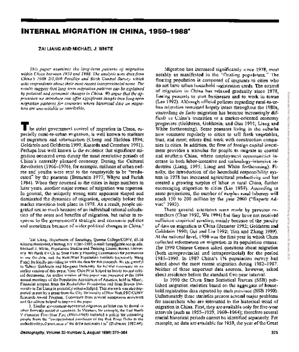 (PDF) Internal migration in China, 1950–1988