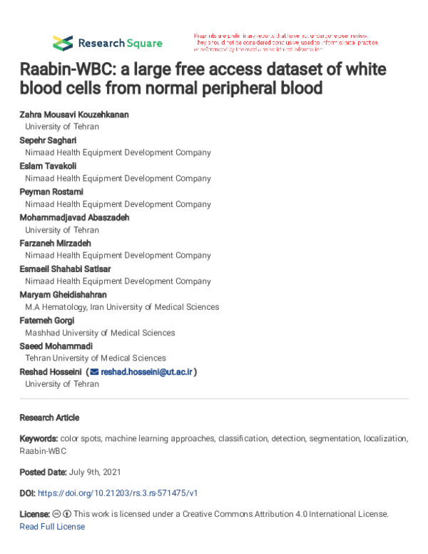 (PDF) Raabin-WBC: a large free access dataset of white blood cells from ...