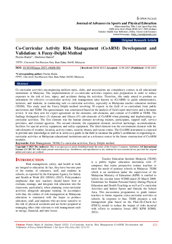 (PDF) Co-Curricular Activity Risk Management (CoARM) Development and ...