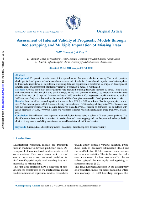 (PDF) Assessment of Internal Validity of Prognostic Models through Bootstrapping and Multiple ...