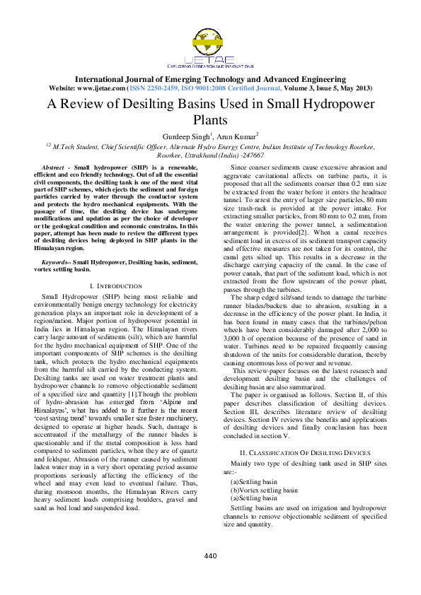 (PDF) A Review of Desilting Basins Used in Small Hydropower Plants