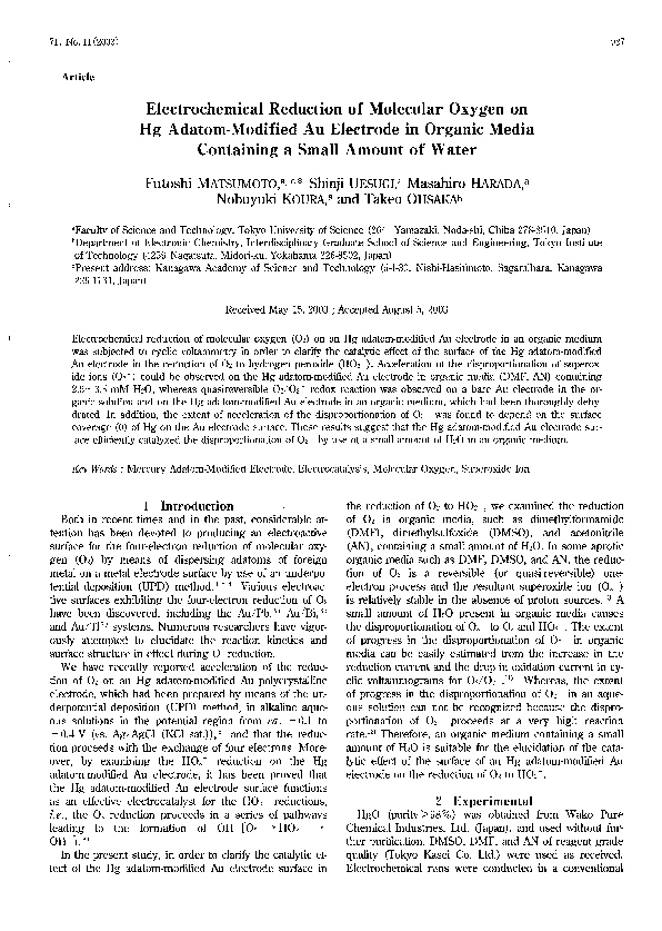 Electrochemical Reduction of Molecular Oxygen on Hg Adatom-Modified Au ...