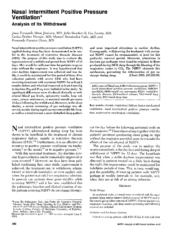 Nasal Intermittent Positive Pressure Ventilation vs. Nasal Continuous ...