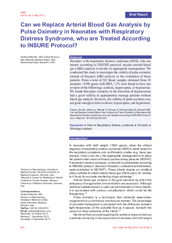 (PDF) Can we Replace Arterial Blood Gas Analysis by Pulse Oximetry in ...