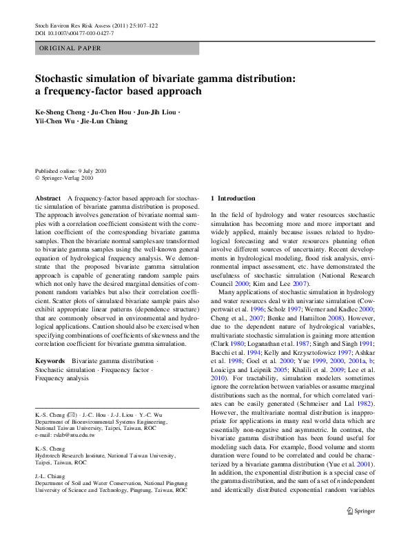 (PDF) Stochastic simulation of bivariate gamma distribution: a frequency-factor based approach
