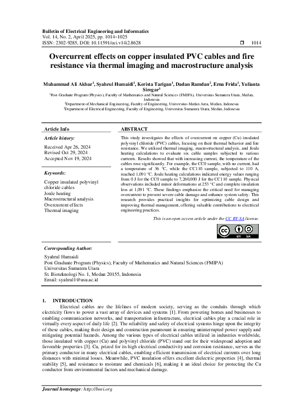 (PDF) Overcurrent effects on copper insulated PVC cables and fire resistance via thermal imaging ...