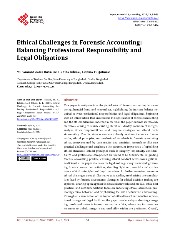 (PDF) Ethical Challenges in Forensic Accounting: Balancing Professional ...