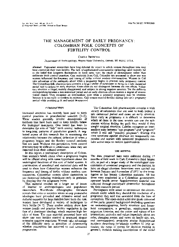 (PDF) The management of early pregnancy: Colombian folk concepts of fertility control