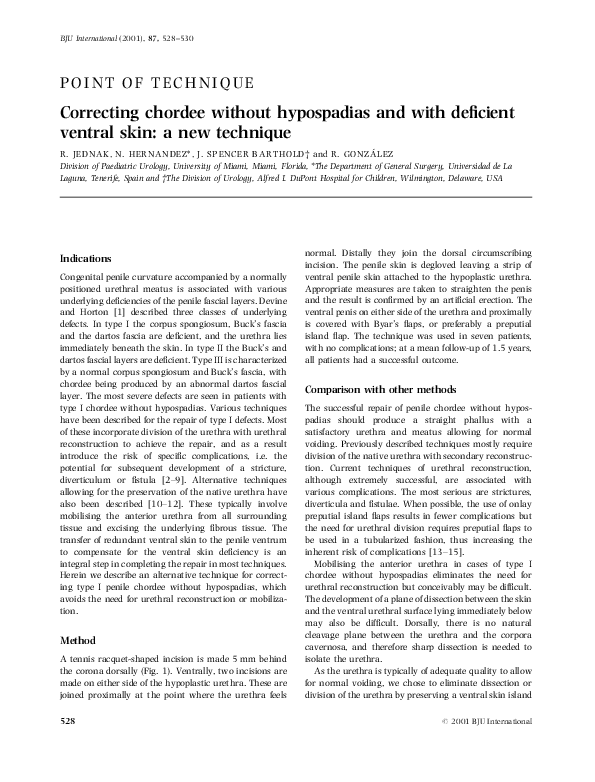 Correcting chordee without hypospadias and with deficient ventral skin ...