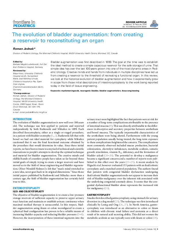 (PDF) The evolution of bladder augmentation: from creating a reservoir ...