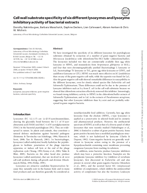 (PDF) Cell wall substrate specificity of six different lysozymes and ...