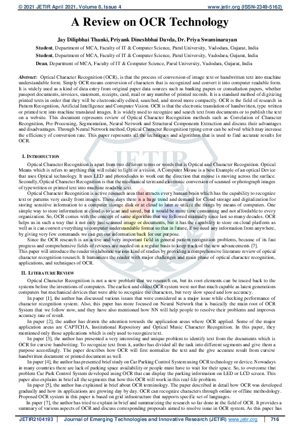 A Review on OCR Technology