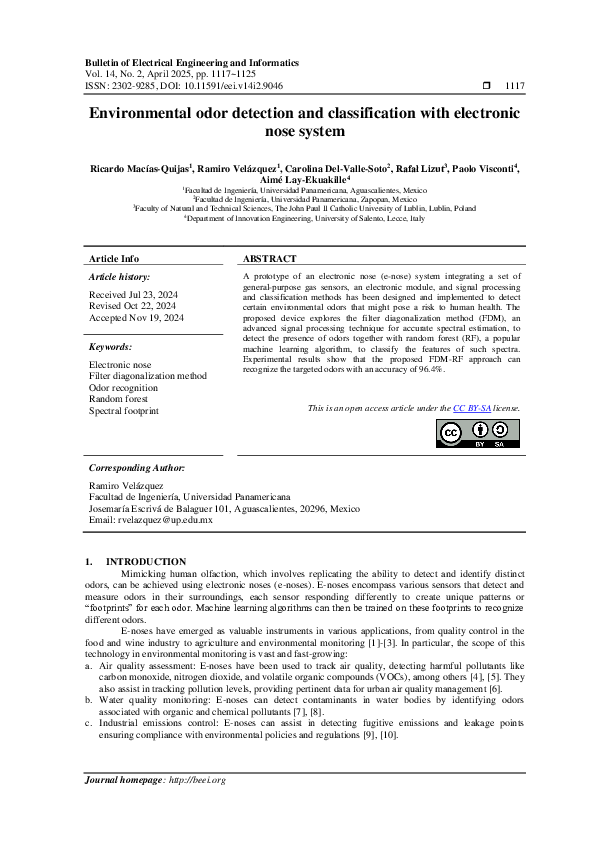 (PDF) Environmental odor detection and classification with electronic nose system