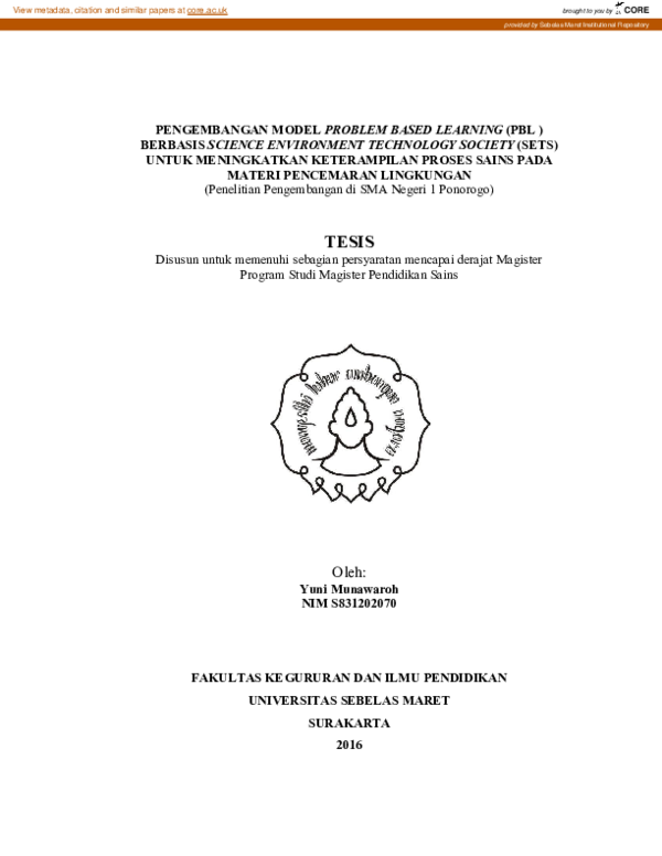 (PDF) Pengembangan Model Problem Based learning (PBL) Berbasis Science Environment Technology ...