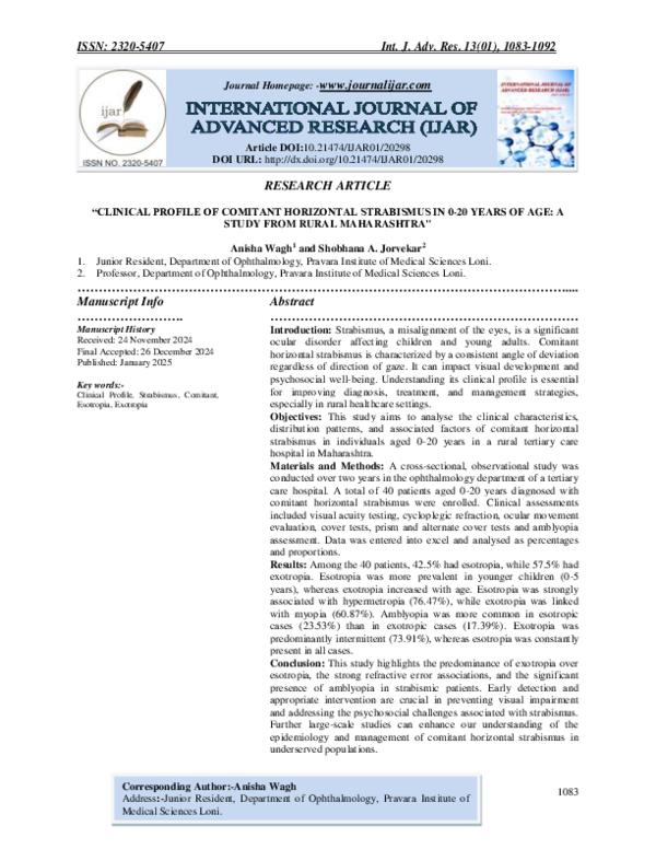 (PDF) CLINICAL PROFILE OF COMITANT HORIZONTAL STRABISMUS IN 0-20 YEARS ...