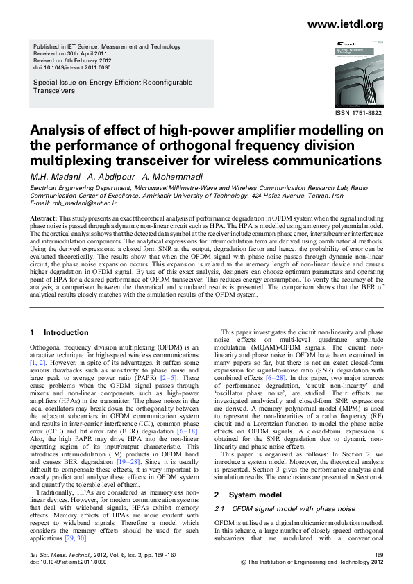 (PDF) Analysis of effect of high-power amplifier modelling on the performance of orthogonal ...