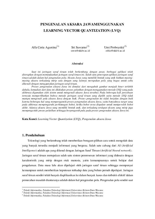(PDF) Pengenalan Aksara Jawamenggunakan Learning Vector Quantization (LVQ)