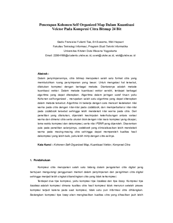 Penerapan Kohonen Self Organized Map Dalam Kuantisasi Vektor Pada ...