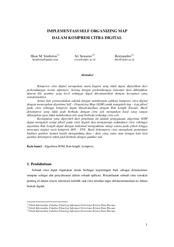 (PDF) Implementasi Self Organizing Map Dalam Kompresi Citra Digital