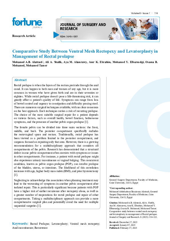 (PDF) Comparative Study Between Ventral Mesh Rectopexy and ...