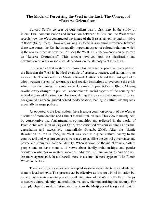 (PDF) The Model of Perceiving the West in the East: The Concept of "Reverse Orientalism"