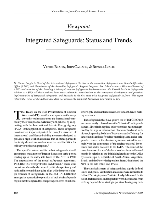 (PDF) Integrated safeguards: Status and trends