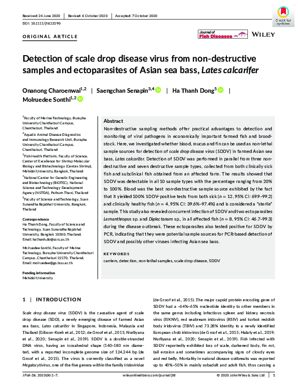 (PDF) Detection of scale drop disease virus from non‐destructive ...
