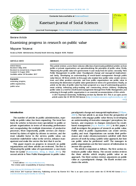 (PDF) Examining progress in research on public value