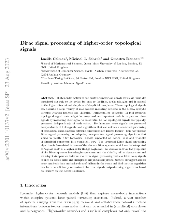 (PDF) Dirac signal processing of higher-order topological signals